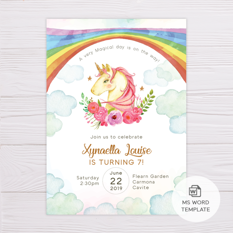 Rainbow Unicorn Invitation Template - Dgtally
