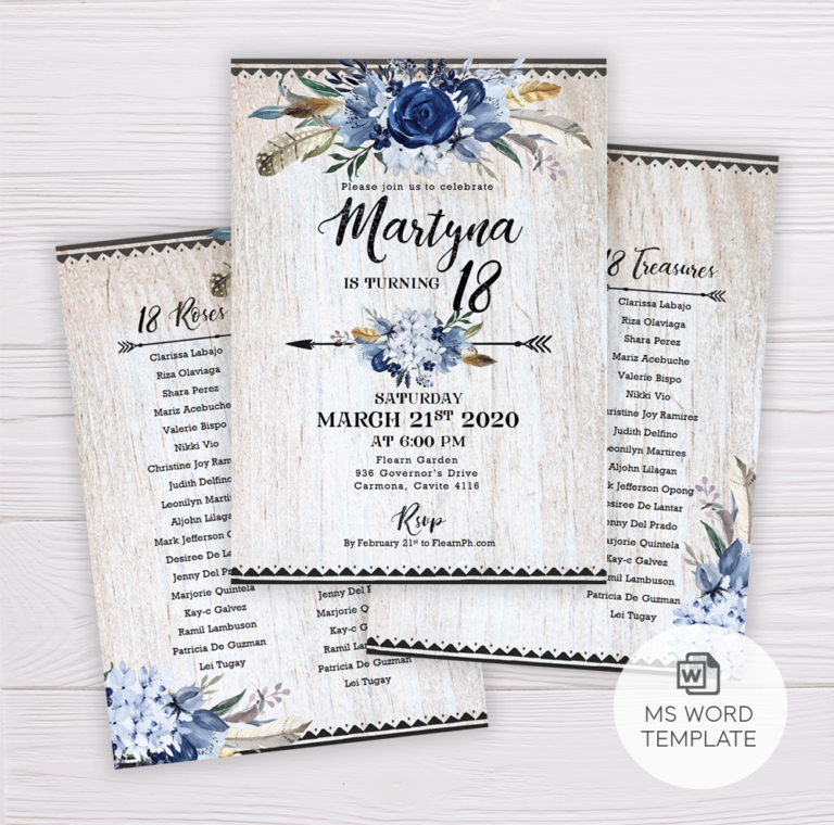 Debut Invitation Template - Royal, Red Flowers & Gold Ornaments - Dgtally