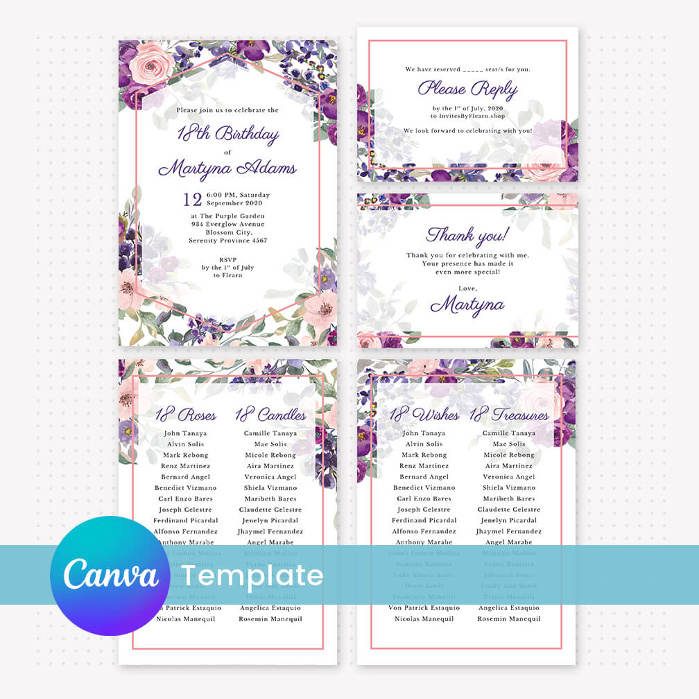 Bohemian Debut Invitation Template - Pink Flowers, Floral - Dgtally