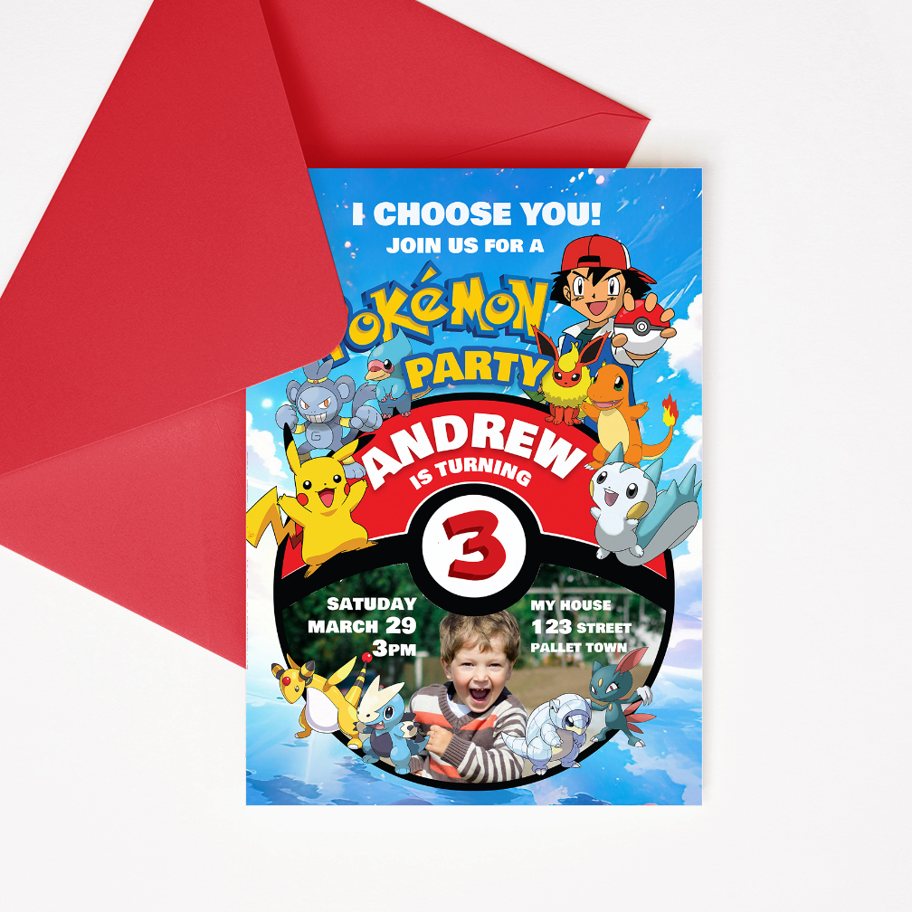 Pokemon Invitation with Picture - Dgtally