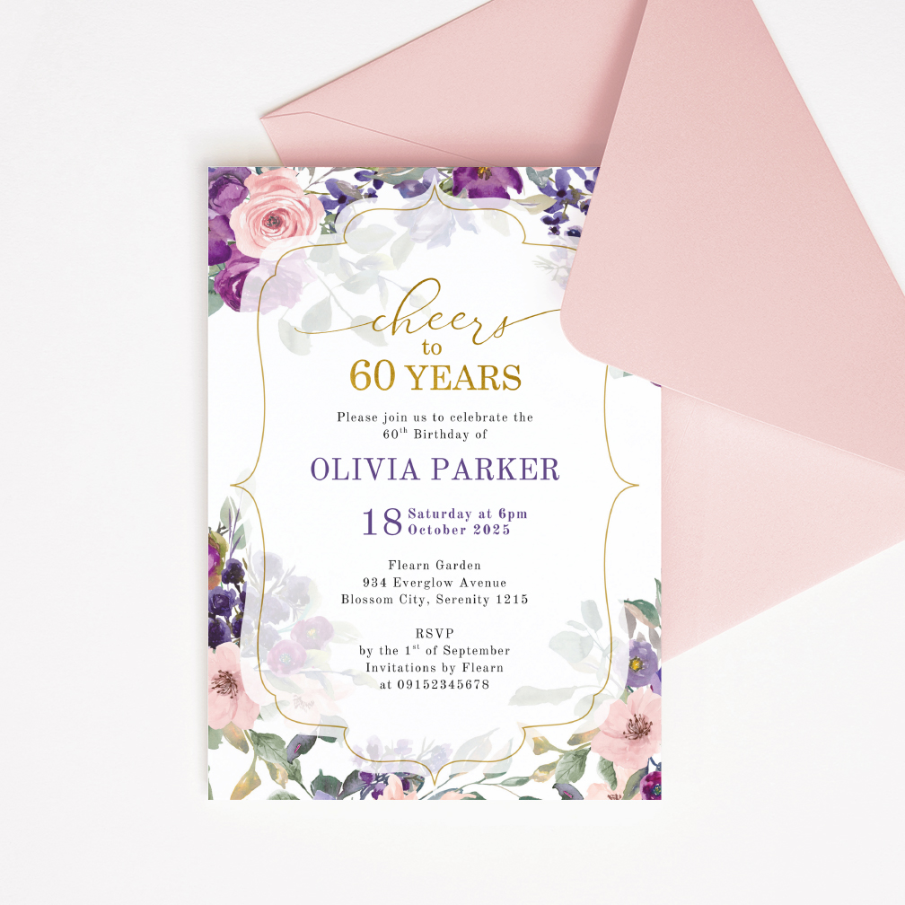 Cheers to 60 Years Birthday Invitation Template Elegant Frame and ...